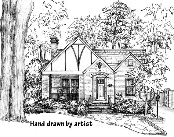 House Drawing in Ink Family History Captured in Custom - Etsy