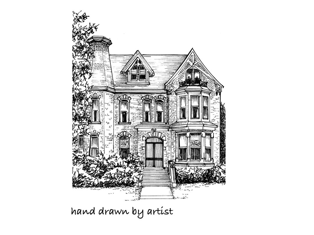 Custom House Portrait in Ink, Architectural Home Rendering Commissioned ...