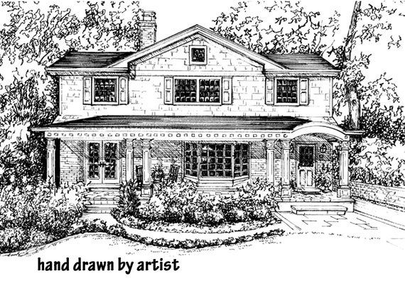 House Rendering Hand Drawn in Ink Custom Home Portrait - Etsy