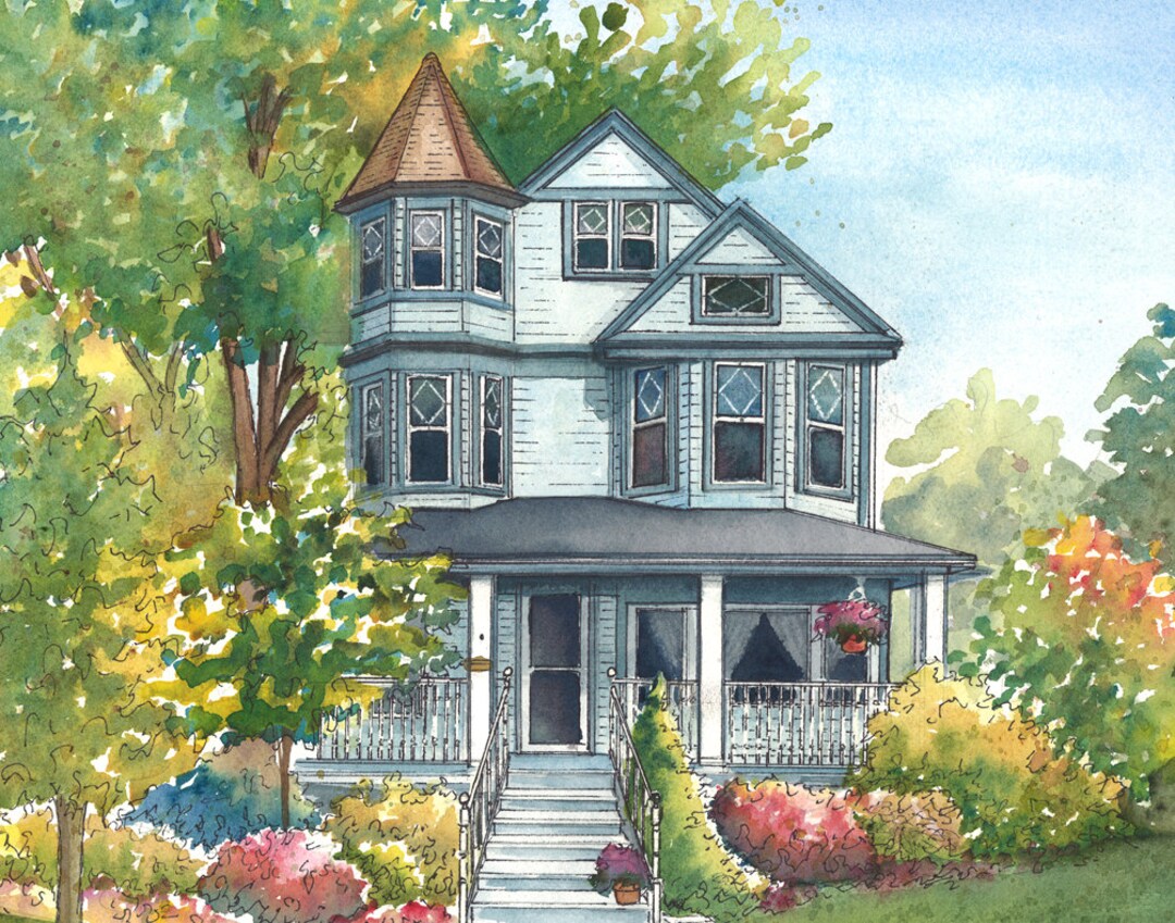 Custom House Painting in Watercolor Architectural Sketch of Your Home ...