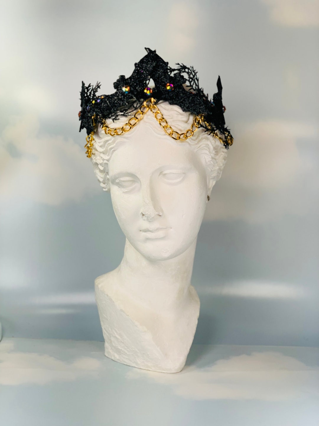 Black Gold Bat Crown, Black Goth Headband, Black Vampire Headband ...