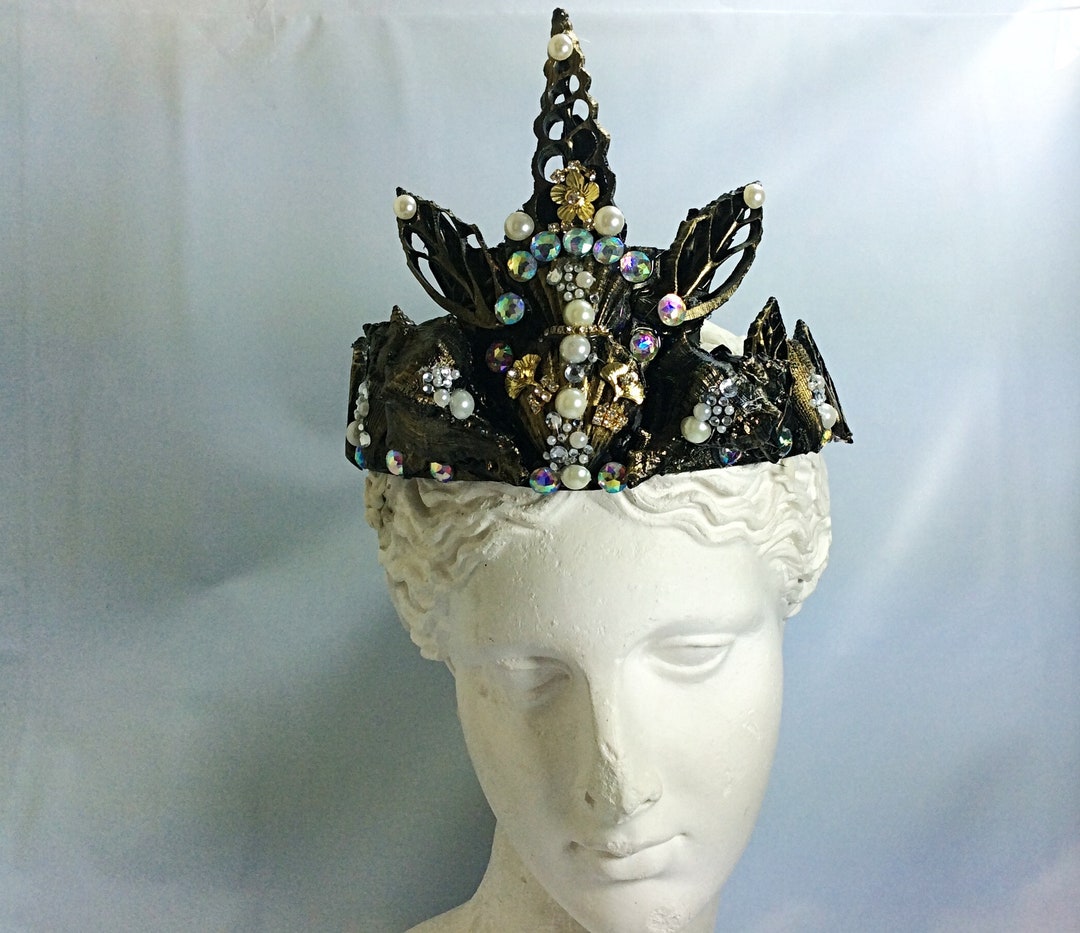Goth Black Mermaid Siren Costume Crown, Black Seashell Headband Mermaid ...