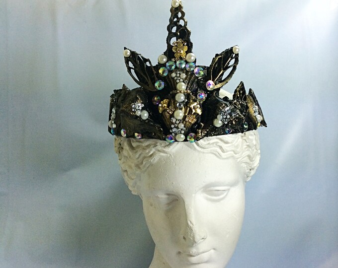 Goth Black Mermaid Siren Costume Crown, Black Seashell Headband Mermaid ...