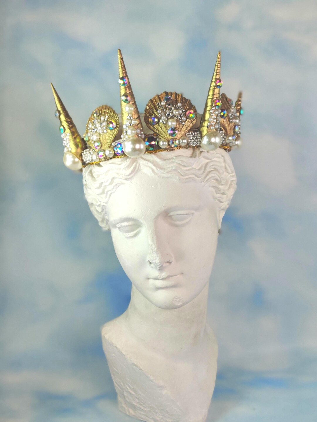 Gold Mermaid Seashell Spikes Costume Crown, Seashell Headband, Mermaid ...