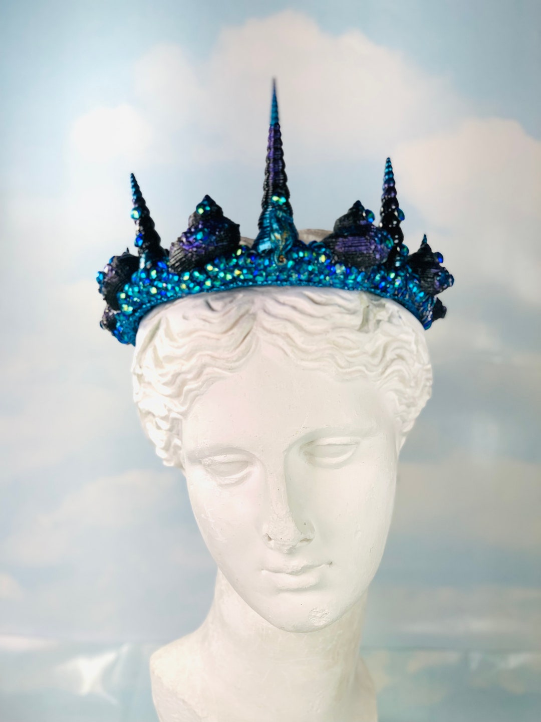 Goth Black Spike Mermaid Crown, Siren Costume Crown, Merman Black Crown ...