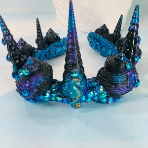 Goth Black Spike Mermaid Crown, Siren Costume Crown, Merman Black Crown ...
