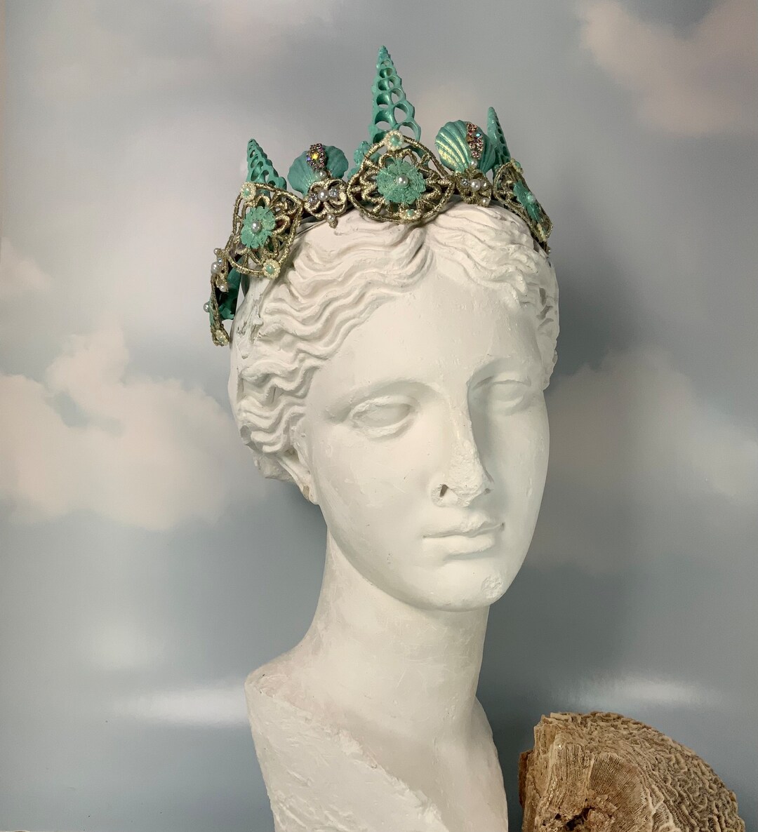Aqua Green Seashell Mermaid Crown, Light Green Seashell Crown, Adult ...