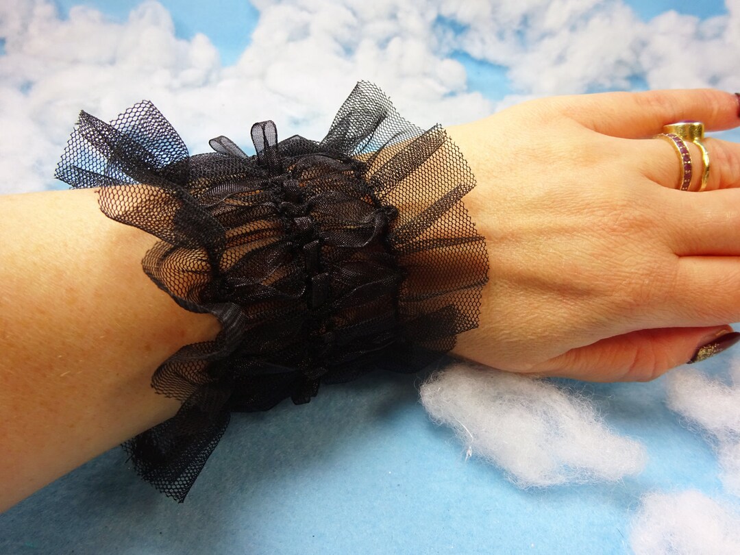 Black Ruffle Lace Wrist Cuff: Victorian Boho Bracelet - Etsy