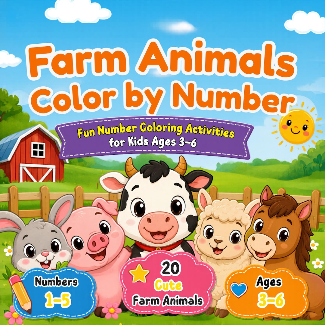 Farm Animals Color by Number Workbook | Preschool Math Activity ...