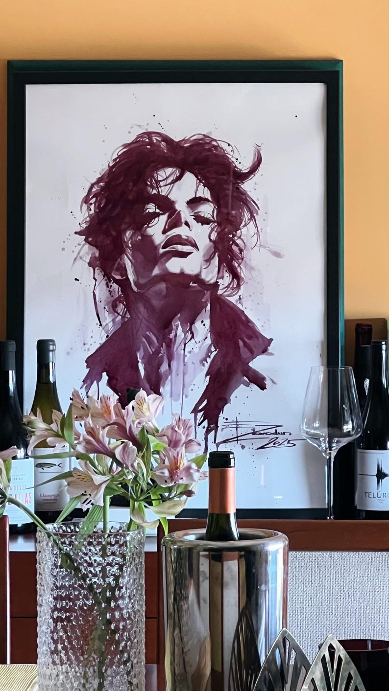 Michael Jackson Wine Painting Portrait, Expressive Pop Art Wall Decor ...