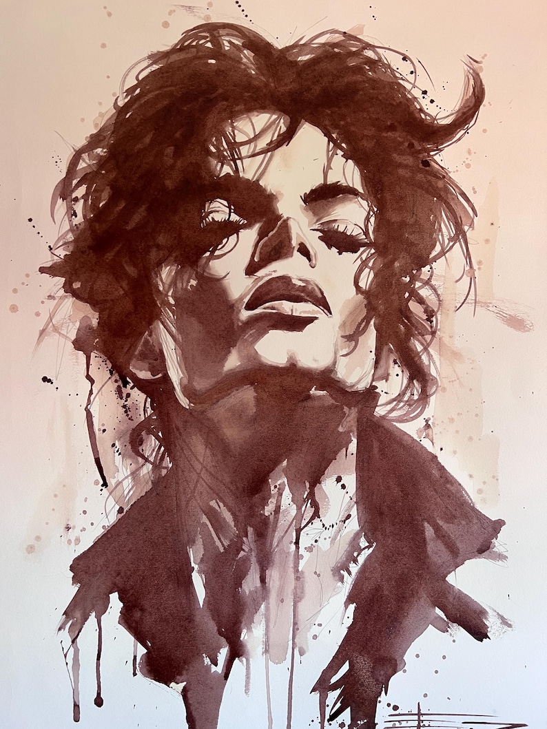 Michael Jackson Wine Painting Portrait, Expressive Pop Art Wall Decor ...