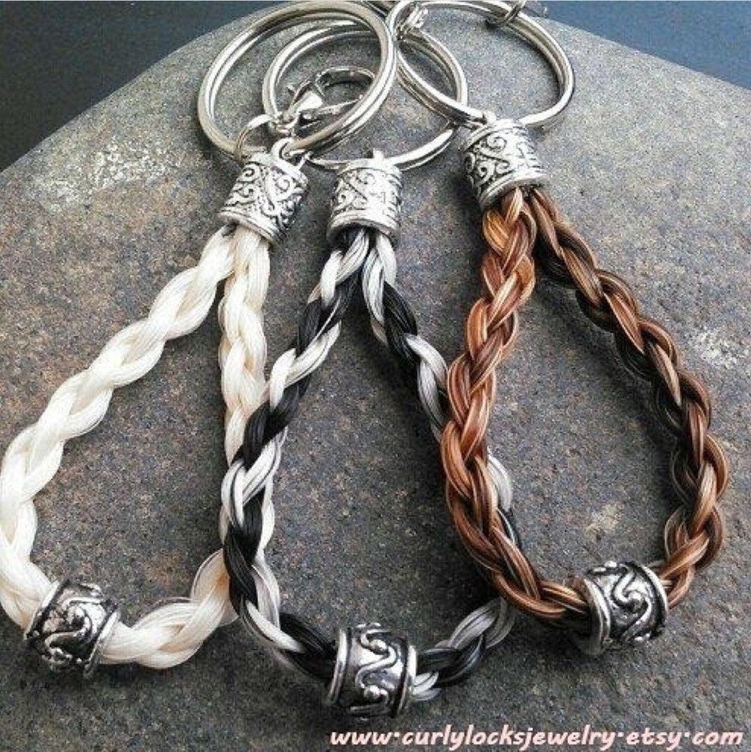 Custom Loop Horse Hair Key Chain Fob - Dotted Waves Barrel Bead - Gift ...