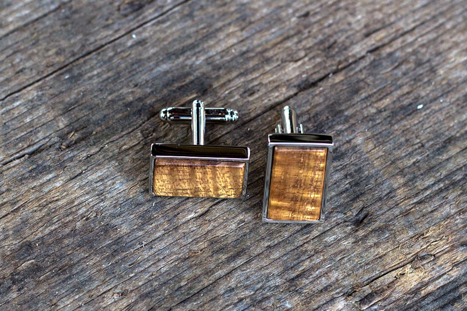 WOODEN CUFFLINKS Rectangular Curl Koa Wood Wedding Cufflinks - Etsy