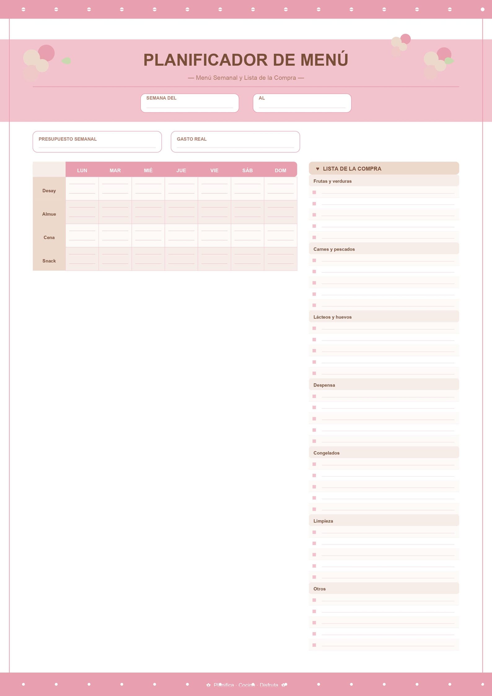 Printable Weekly Menu Planner | Floral Pink Design | A4 Shopping List ...