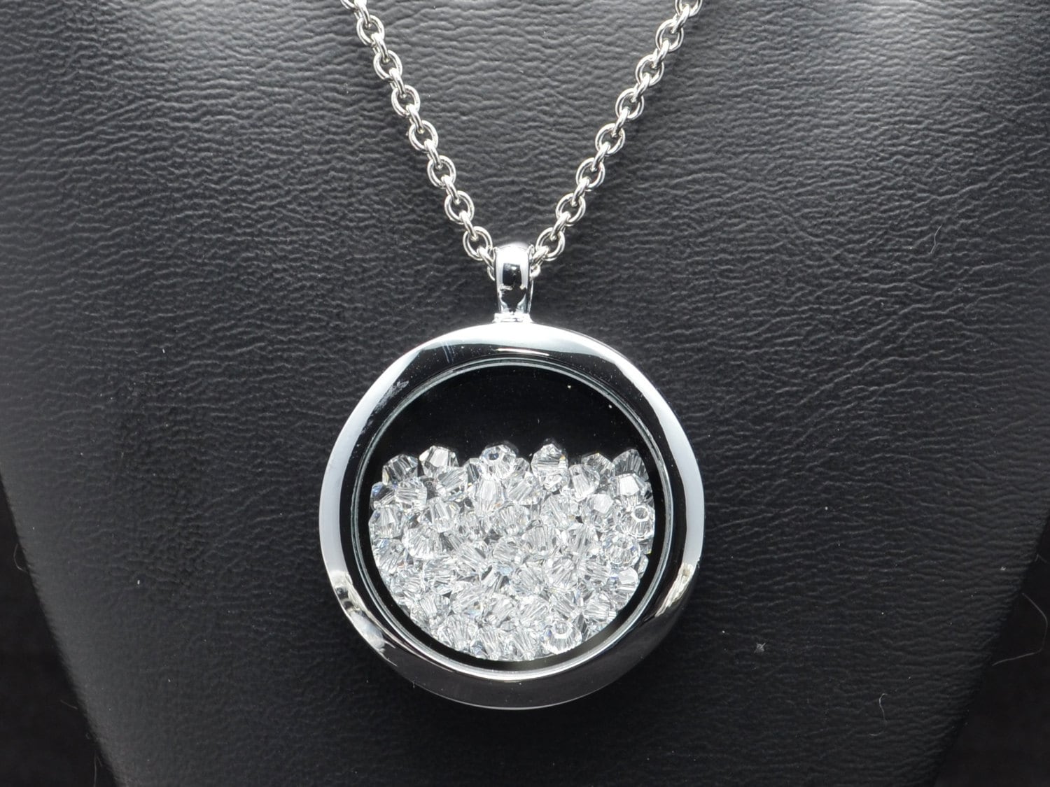 Floating Locket Necklace Filled With 3mm Swarovski Bicone Crystals ...