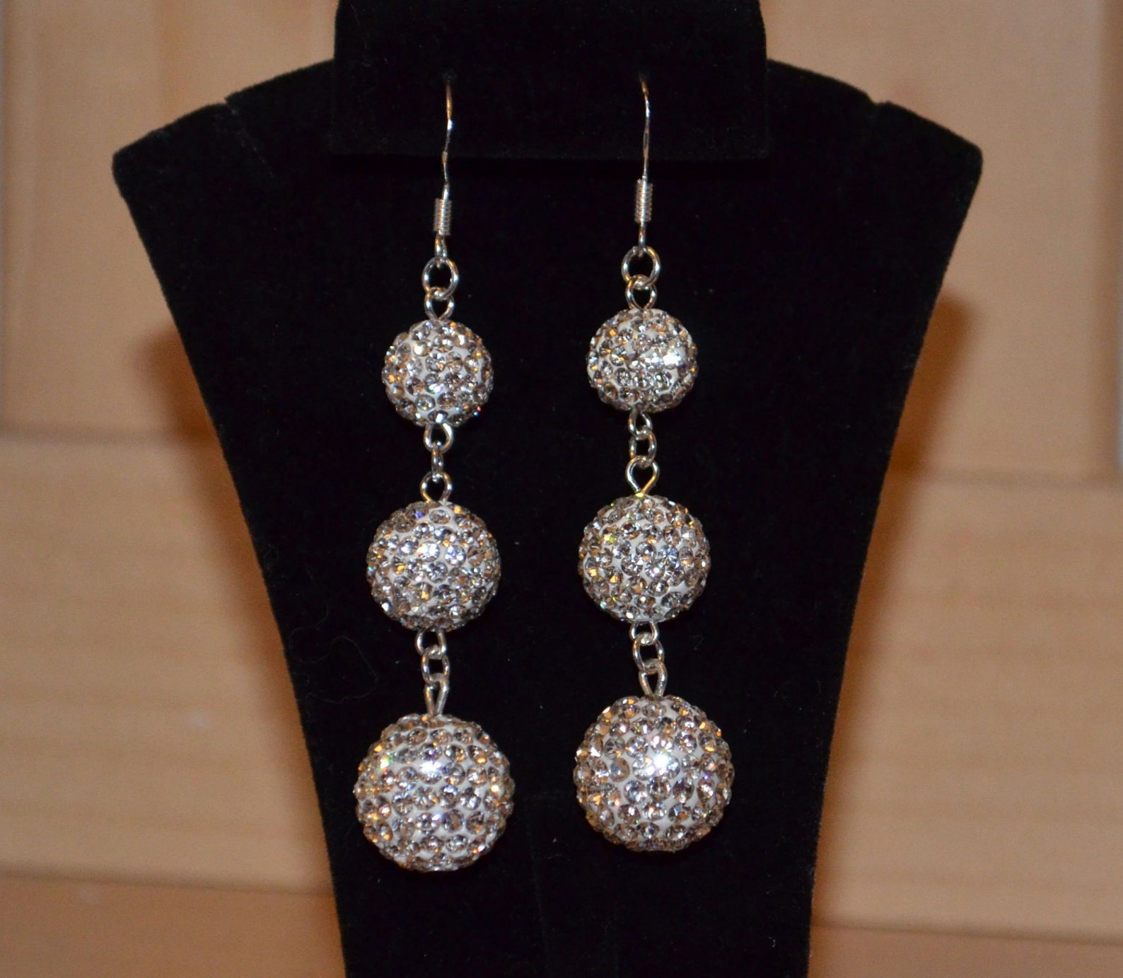 White Clear Rhinestone Crystal Pave Dangle Earrings 14mm Etsy