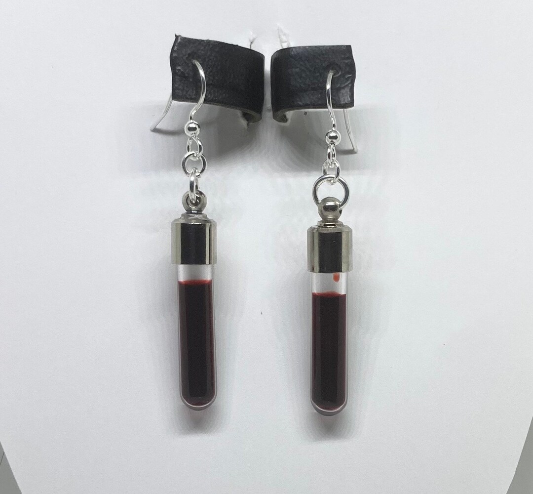 Red Fake Blood Glass Tube Vial and Silver Earrings - Vampire, Goth ...