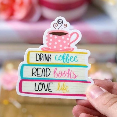 Books and Coffee Vinyl Sticker Bookish Sticker Book | Etsy