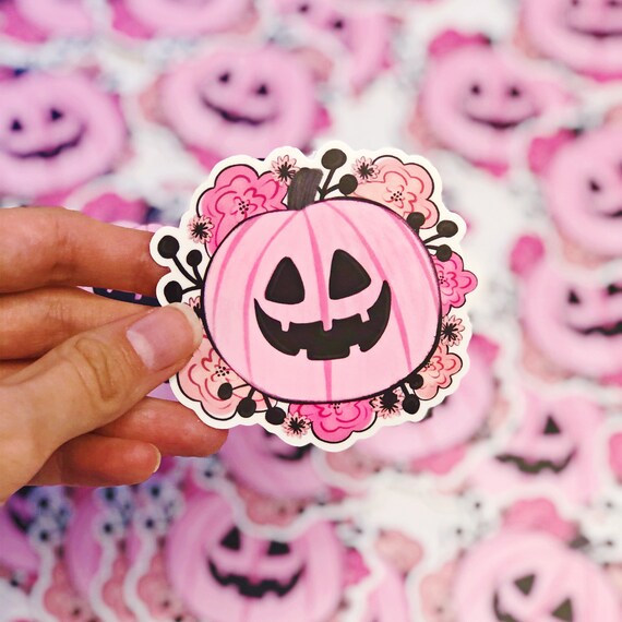 Pink Halloween Pumpkin Vinyl Sticker Fall Sticker Laptop | Etsy