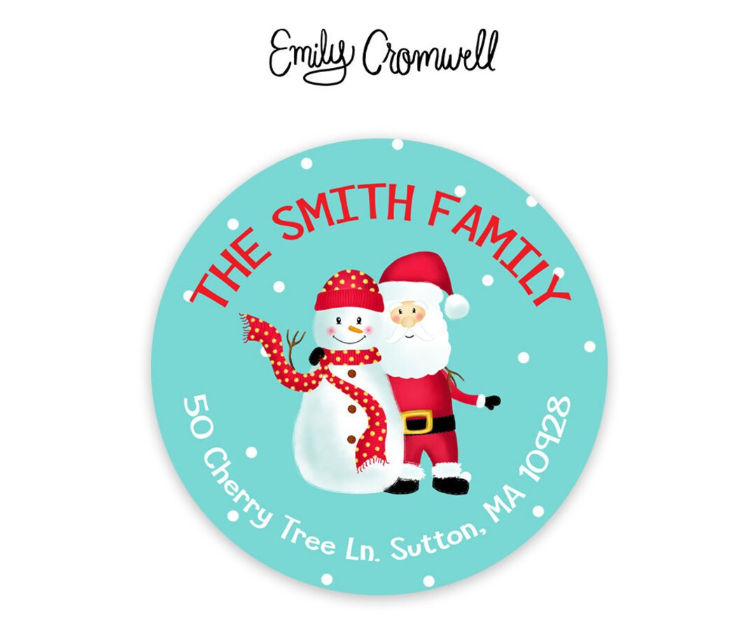 Christmas Address Labels Round Return Labels Holiday Address Stickers ...