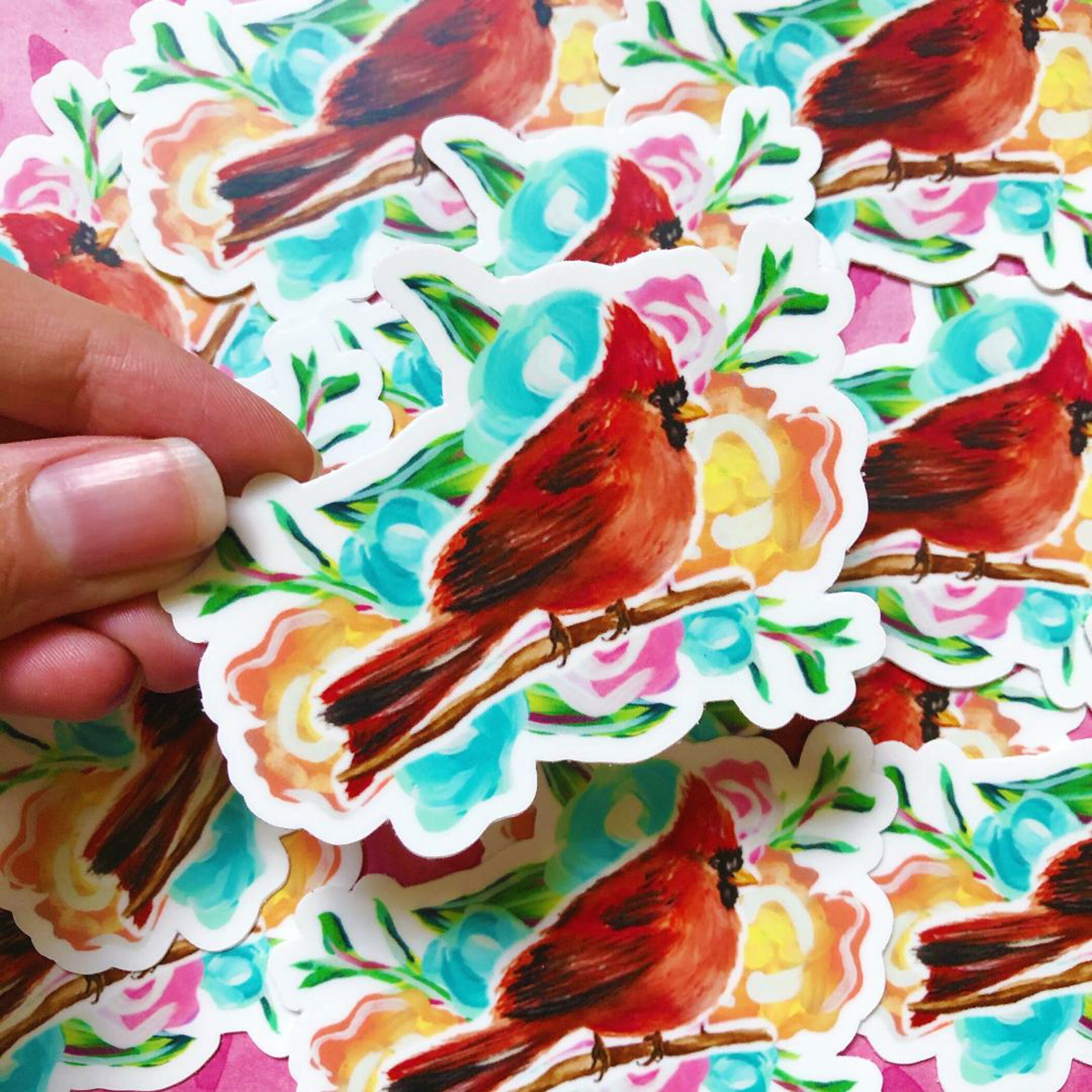 Cardinal Floral Vinyl Sticker Bird Sticker Cardinal | Etsy