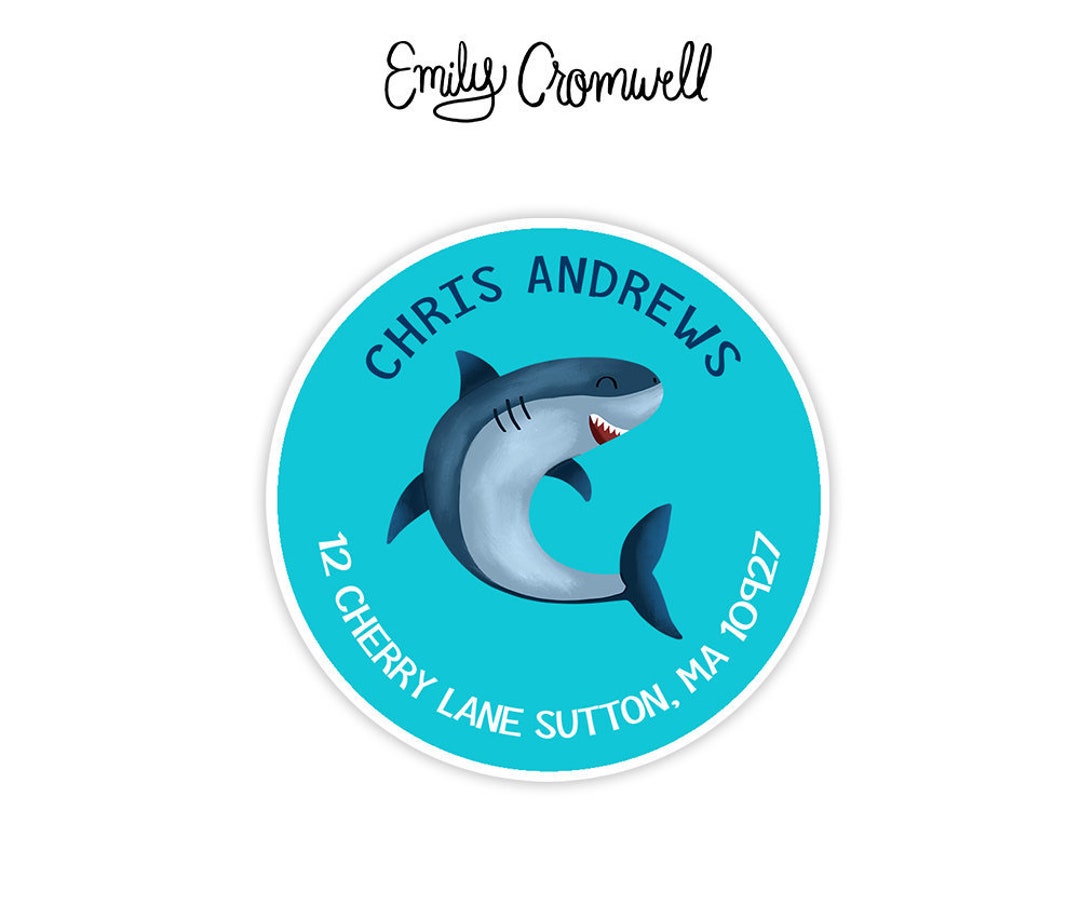 Shark Address Labels Round Return Labels Kids Address Stickers ...