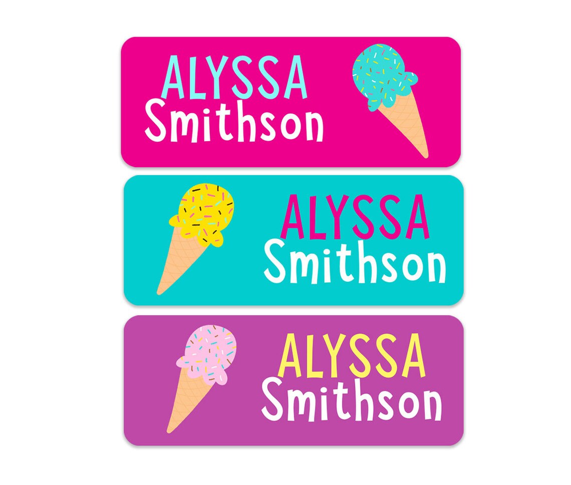 Ice Cream Name Labels Girls Name Labels Kids School Name - Etsy