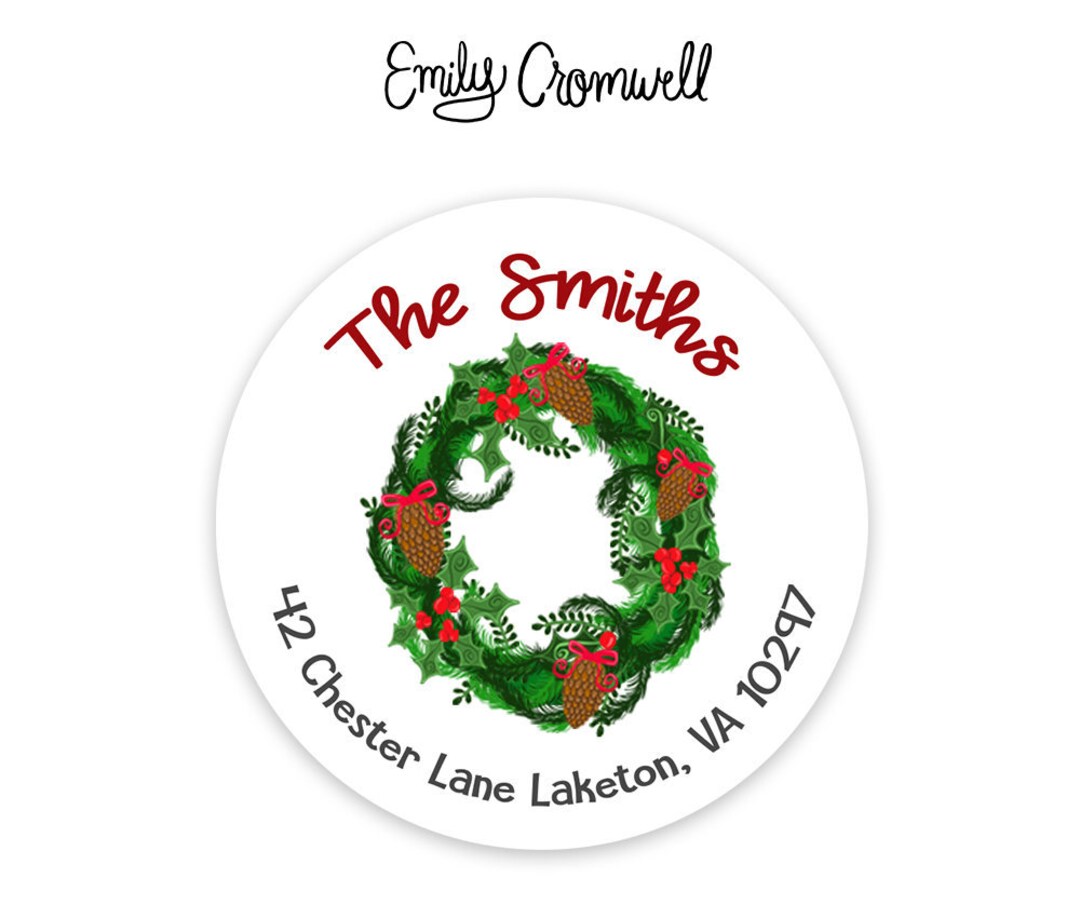 Christmas Address Labels Round Return Labels Holiday Address Stickers ...