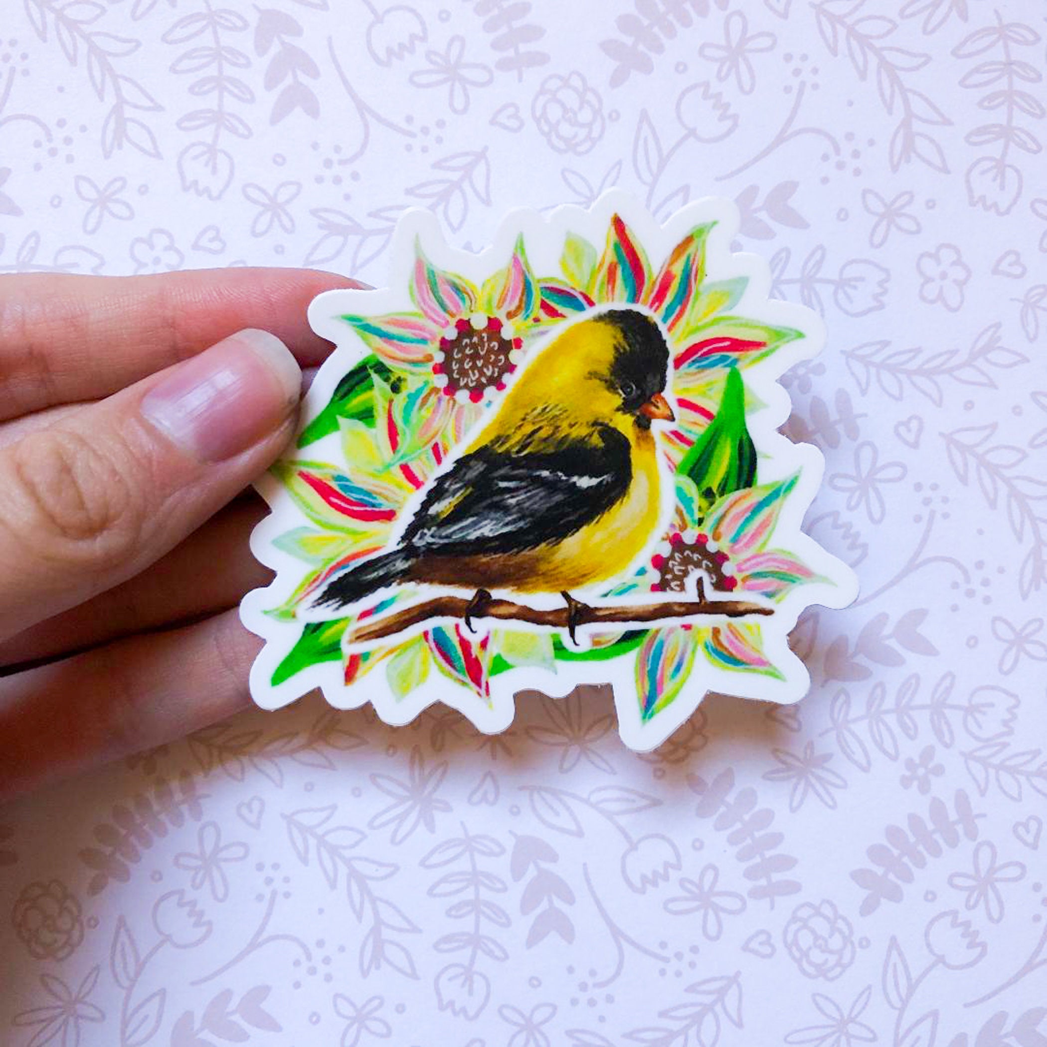 Goldfinch Floral Vinyl Sticker Bird Sticker Goldfinch | Etsy