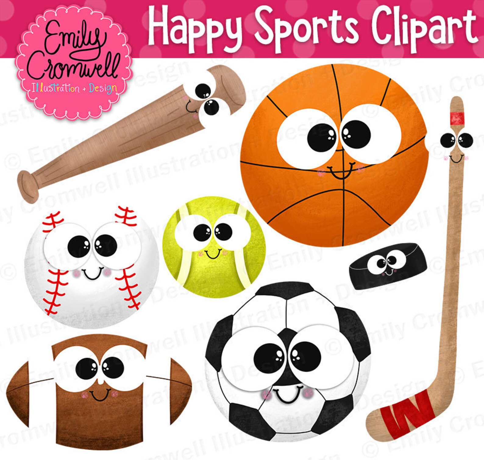 Happy Sports Digital Clipart Cute Sports Clipart Commercial - Etsy