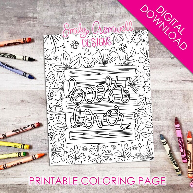 Book Lover Coloring Page JPEG digital Download Bookish - Etsy