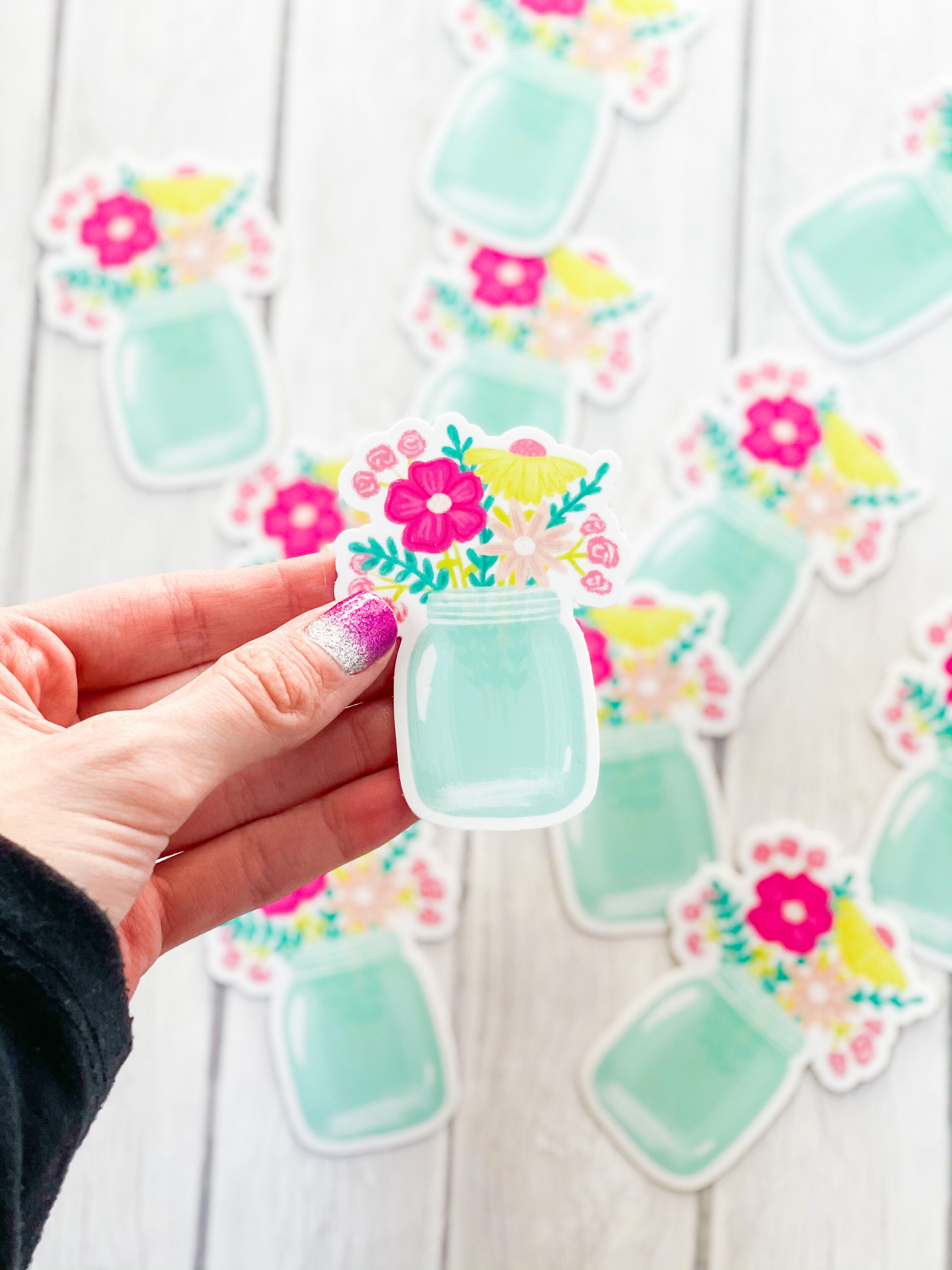 Jar Full of Flowers Vinyl Sticker Floral Sticker Spring - Etsy