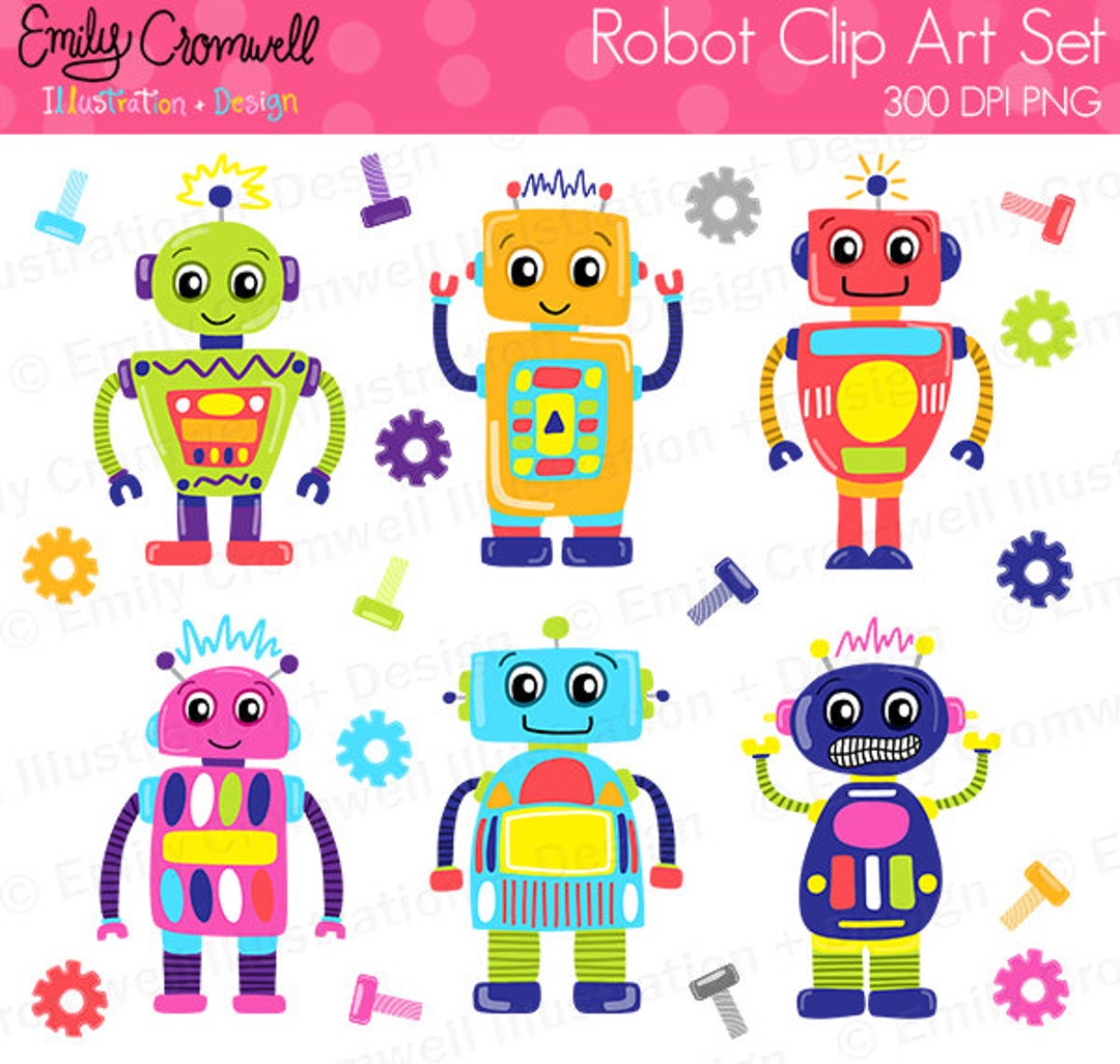 Robot Digital Clipart Robots Cute Robots Colorful Robots - Etsy Canada