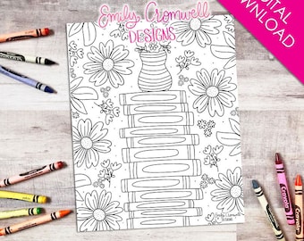 Book Stack Coloring Page - Etsy