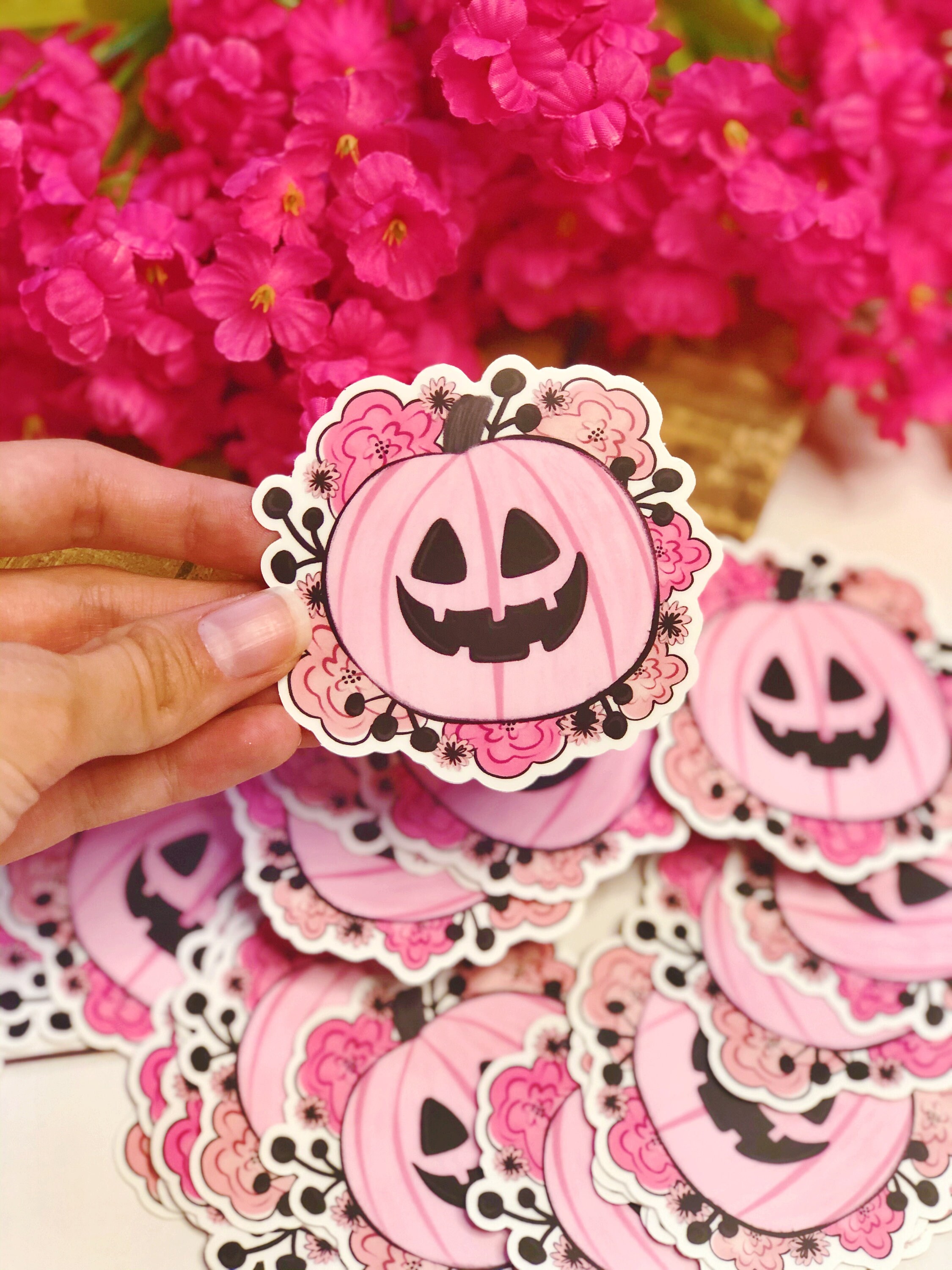 Pink Halloween Pumpkin Vinyl Sticker Fall Sticker Laptop | Etsy