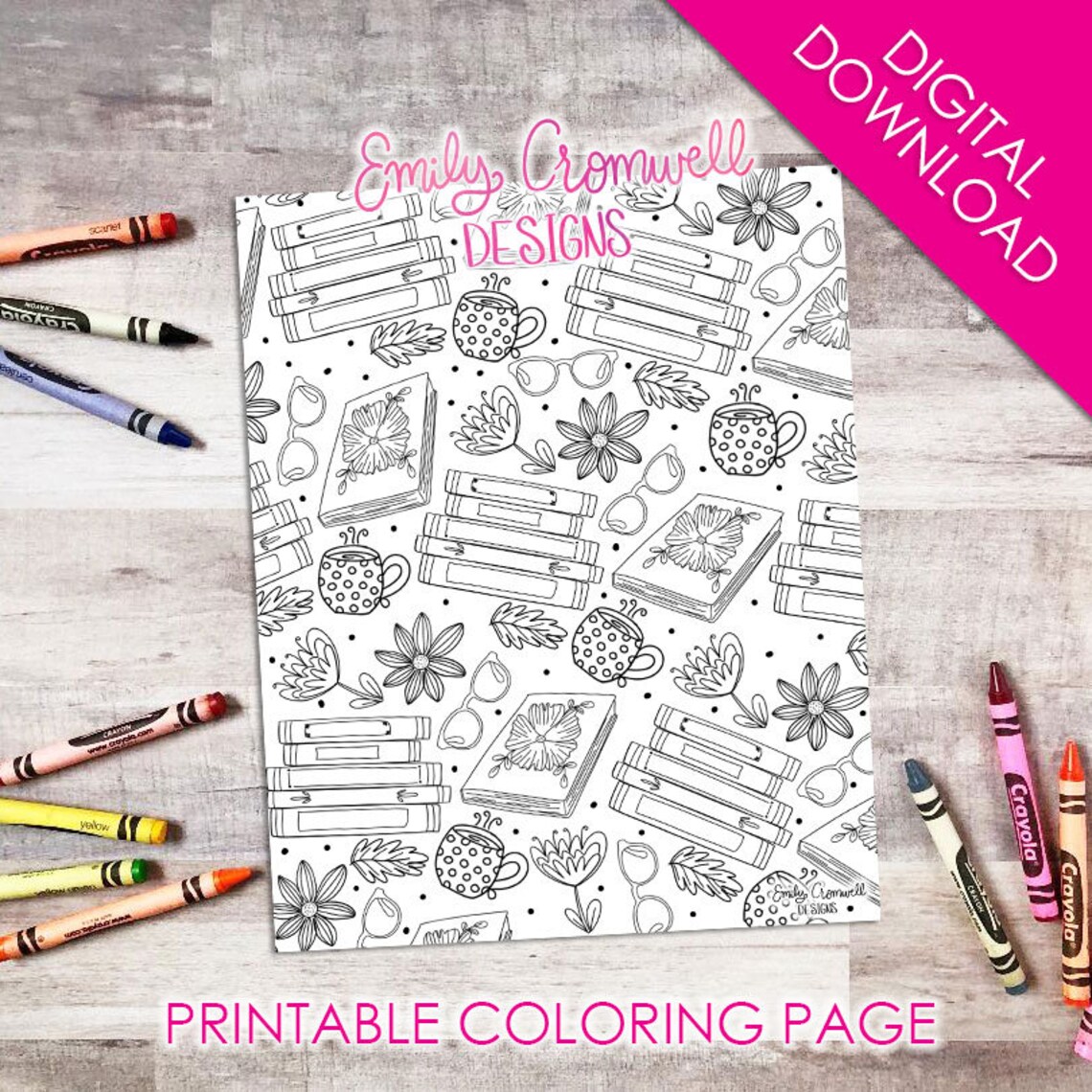 Book Stack Pattern Coloring Page JPEG (digital Download), Bookish ...