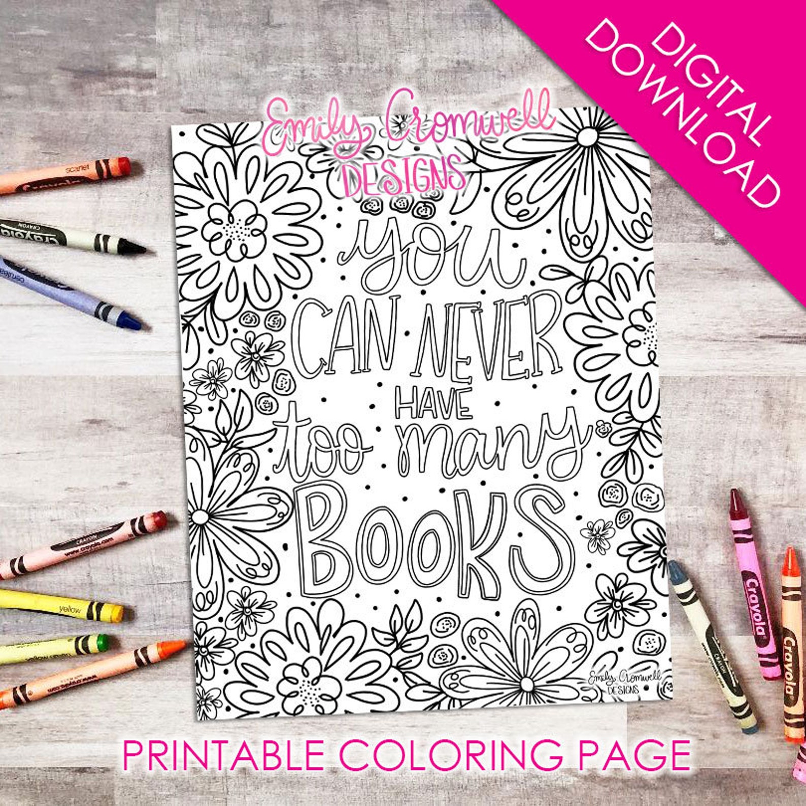 Too Many Books Coloring Page JPEG (digital Download), Bookish Coloring ...