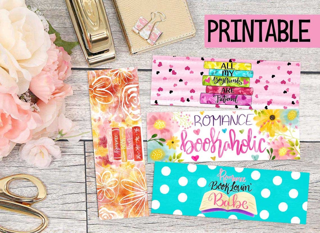 Printable Romance Book Lover Bookmarks Set of 4 - Etsy