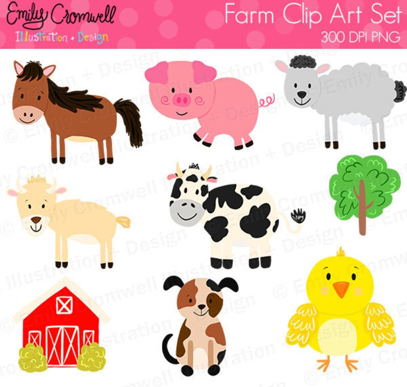 Farm Digital Clipart Barnyard Clipart Farm Animals Cow - Etsy