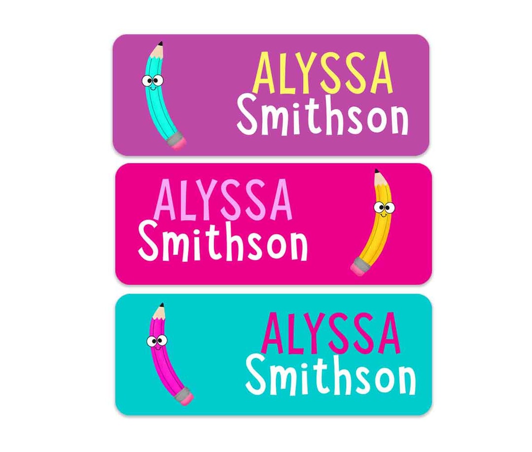 School Name Labels Happy Pencil Name Labels Girls School - Etsy
