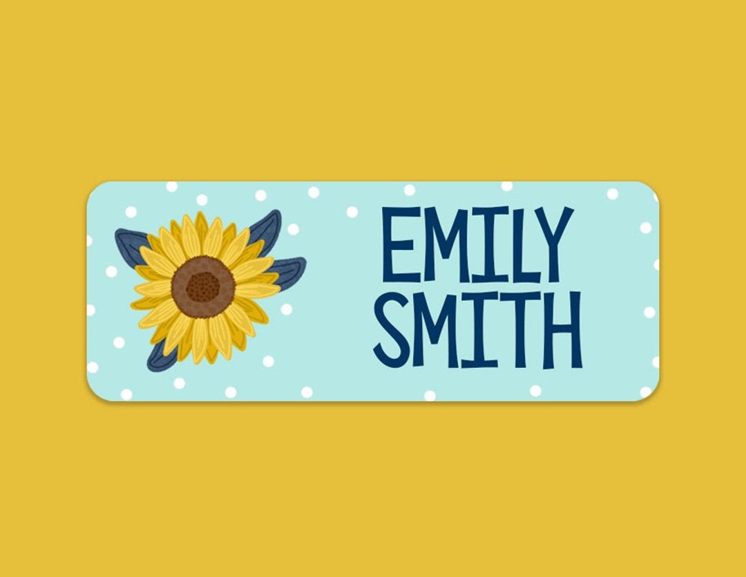 Sunflower Name Labels Girls Name Labels Kids School Name Labels ...