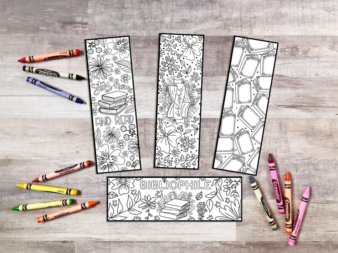 Book Lover Bookmarks - 4 Printable Coloring Bookmarks - Floral Coloring ...