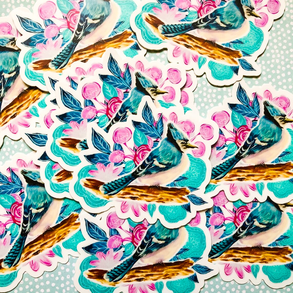 Blue Jay Floral Vinyl Sticker Bird Sticker Blue Jay | Etsy
