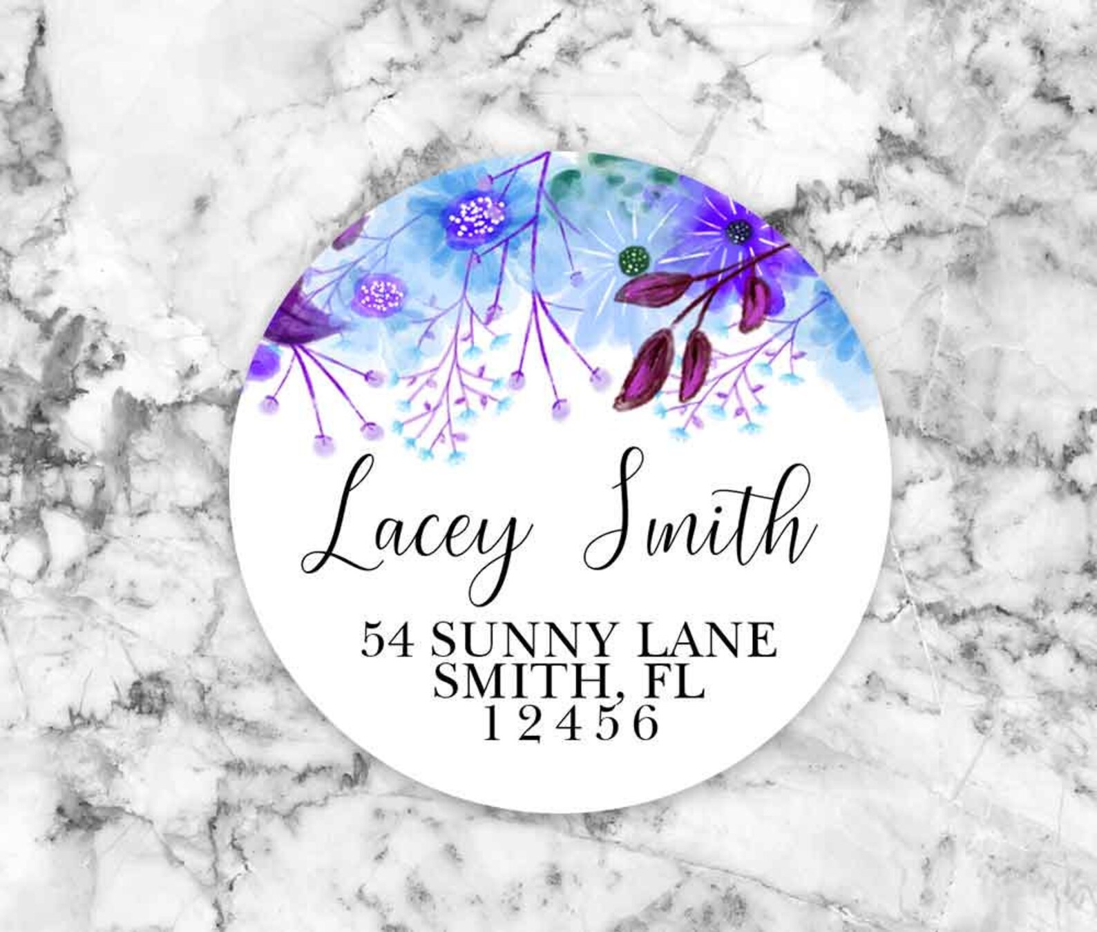 Floral Address Labels Blue Wedding Return Labels Circle - Etsy