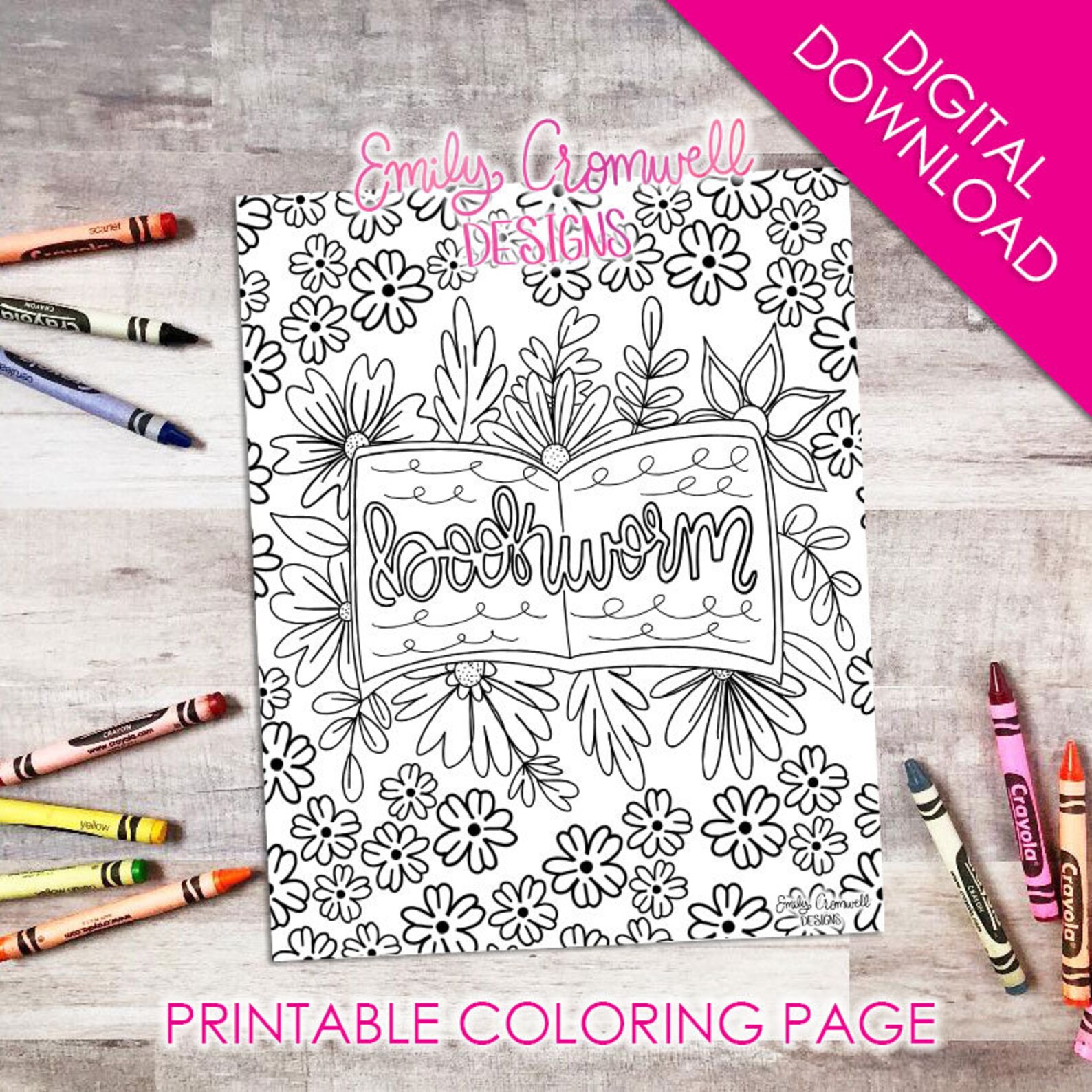 Bookworm Coloring Page JPEG digital Download Bookish - Etsy