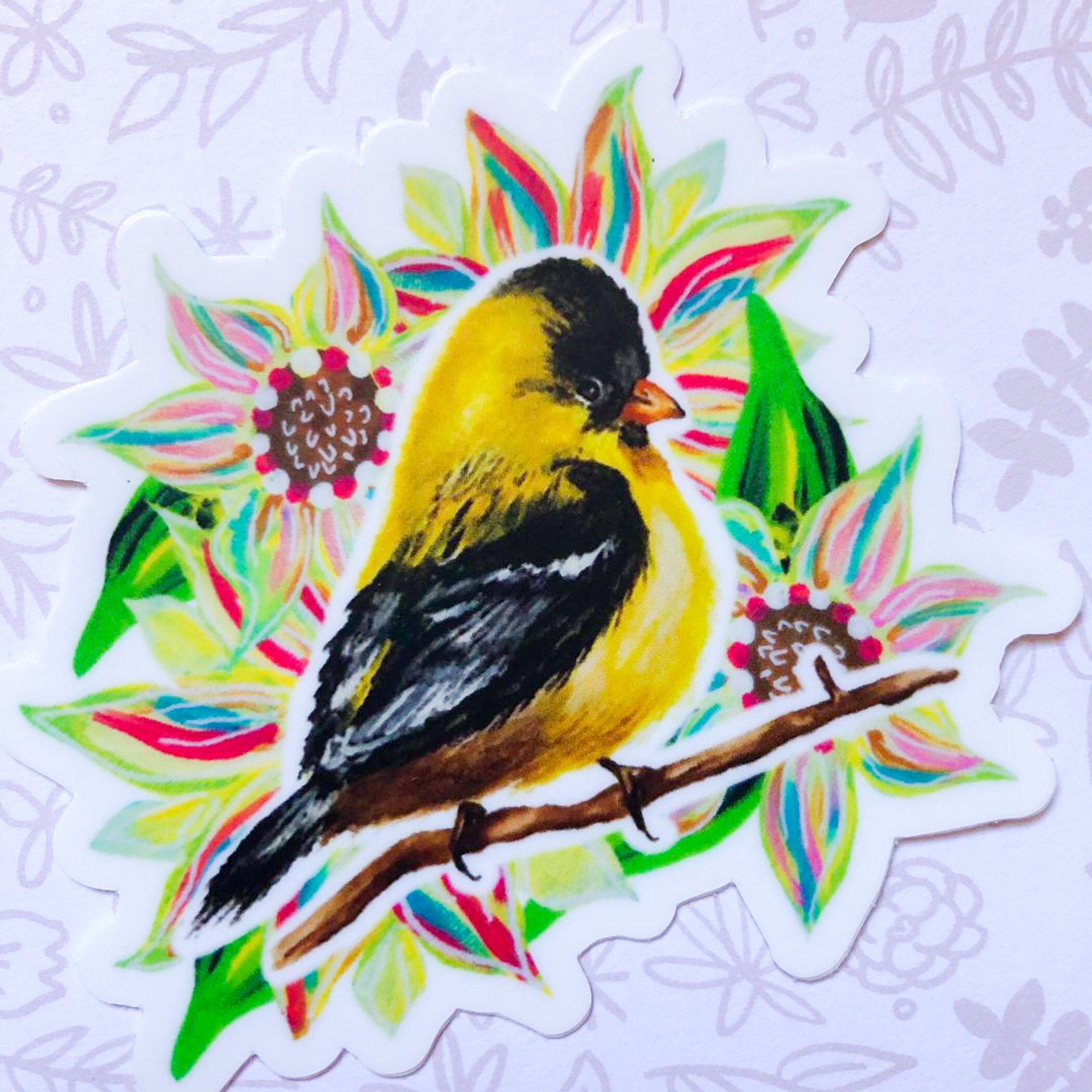 Goldfinch Floral Vinyl Sticker Bird Sticker Goldfinch | Etsy
