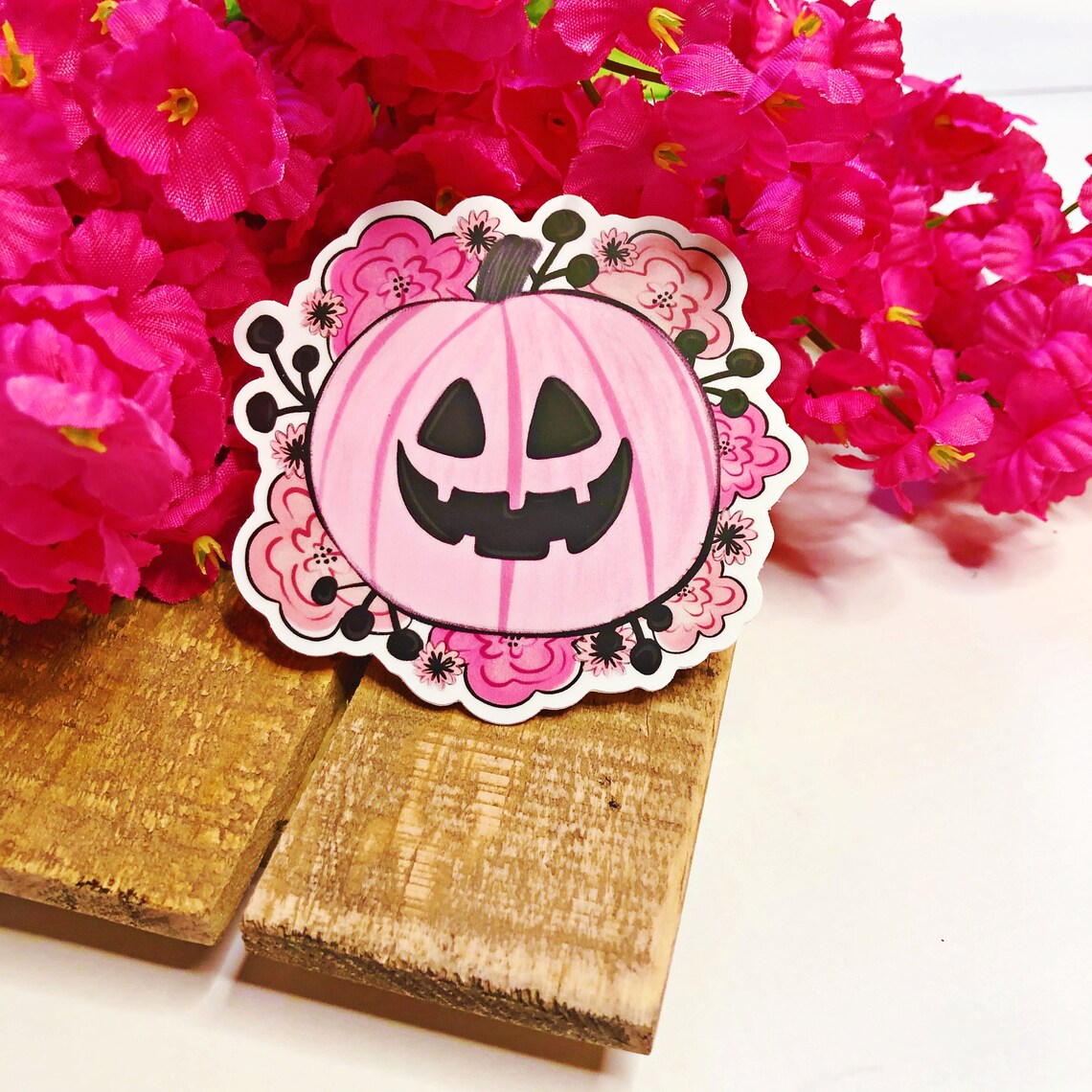 Pink Halloween Pumpkin Vinyl Sticker Fall Sticker Laptop | Etsy