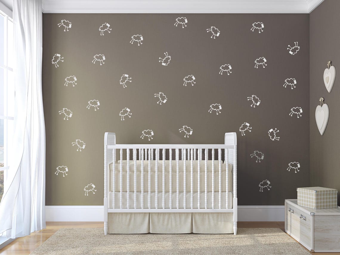 Sheep Wall Decals - Removable Gold Vinyl Stickers for Baby Nursery, Kid ...