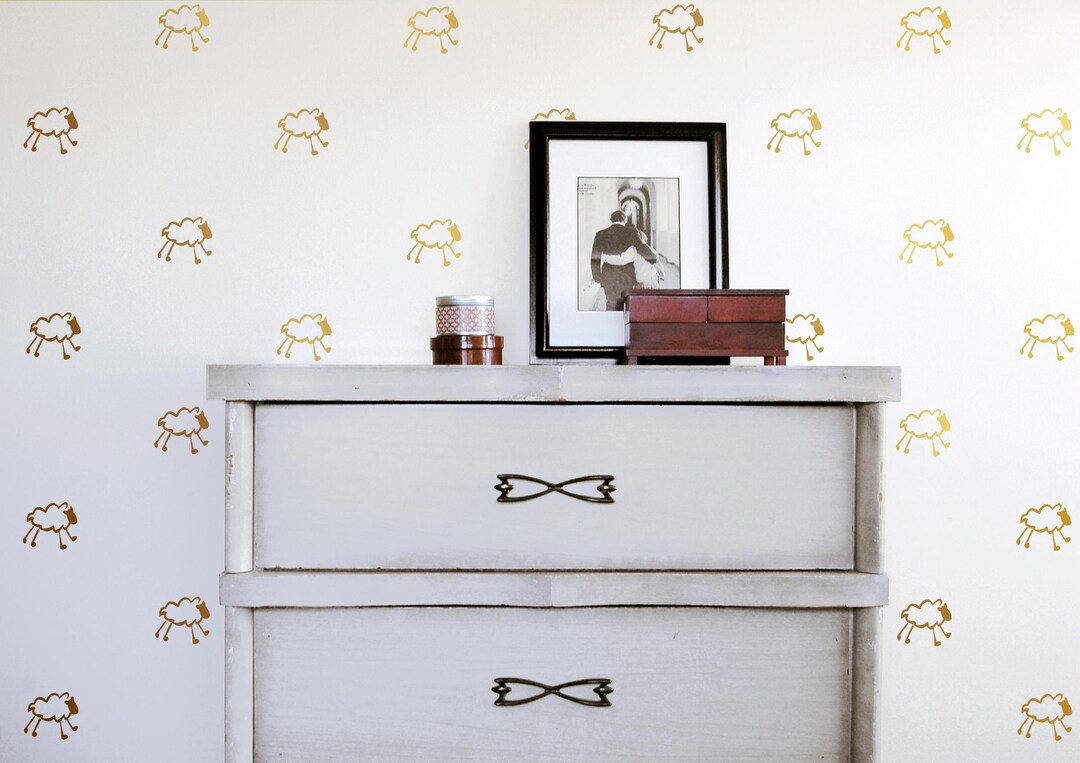 Sheep Wall Decals - Removable Gold Vinyl Stickers for Baby Nursery, Kid ...