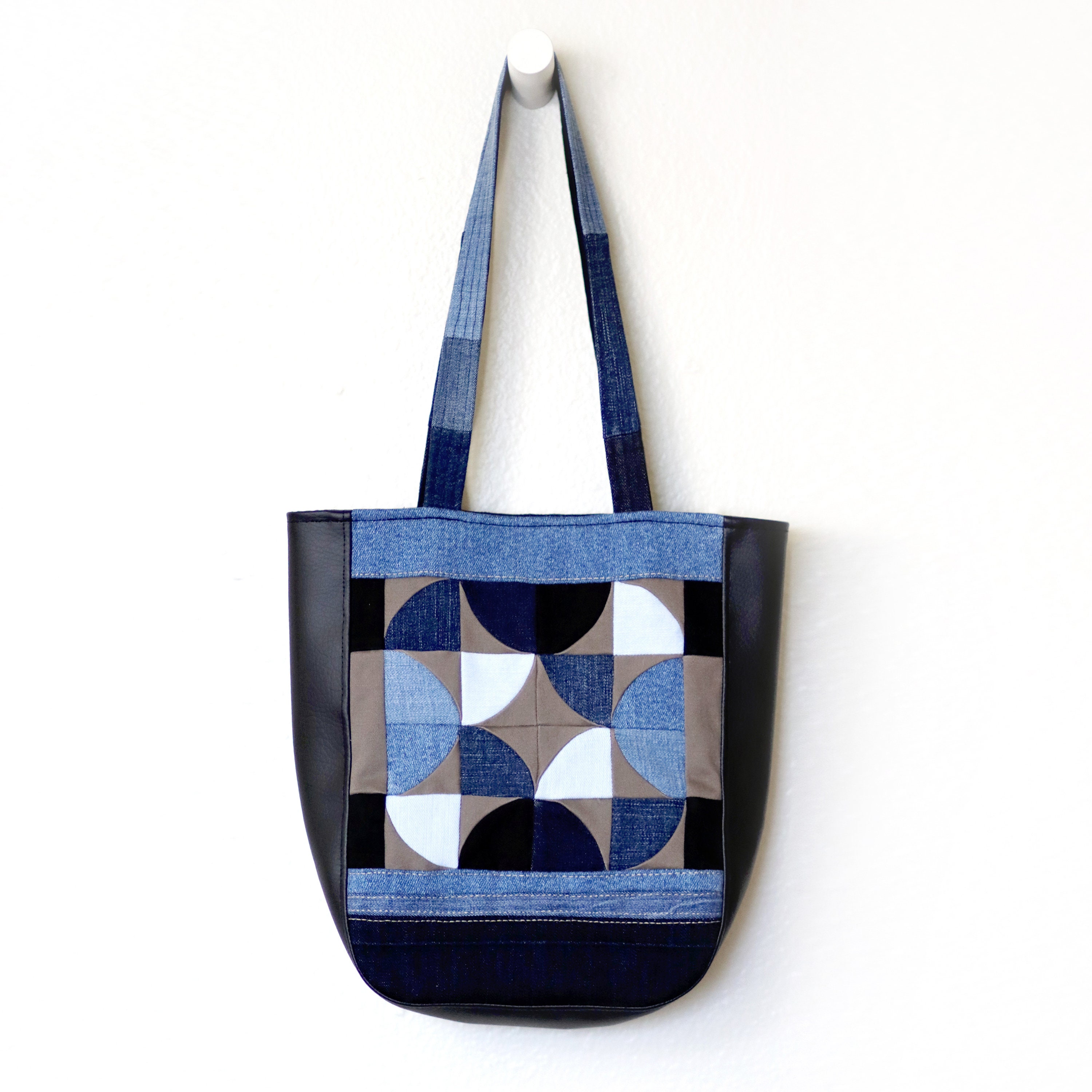 Upcycled Denim Patchwork Small Tote Bag Handmade Unique | Etsy